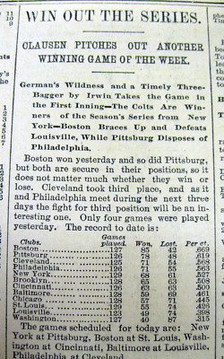 2 1893 newspapers The BOSTON BASEBALL TEAM wins the Major League ...