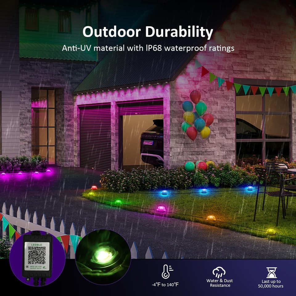 200FT Outdoor Ground Lights, Smart RGB Pathway Lights with APP/Remote ...