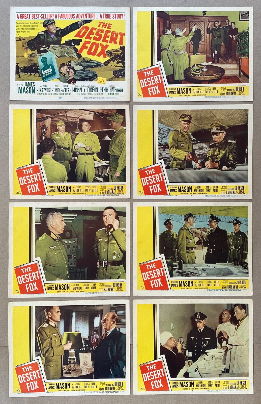DESERT FOX WWII Erwin Rommel JAMES MASON 1951 11x14 LOBBY CARD SET of 8 ...