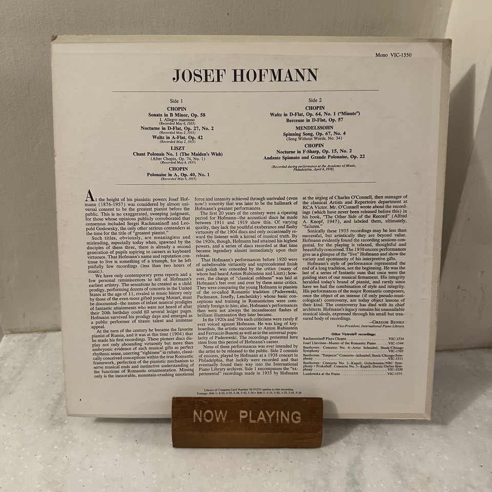 Josef Hofmann, Frédéric Chopin, – 1st Release 1935 RCA Recordings - LP ...