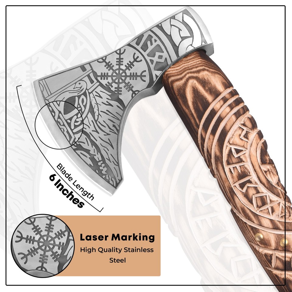 Custom Handmade Damascus Steel Bowie Hunting Axe Rose Wood Handle W ...