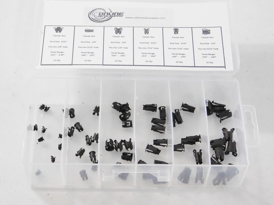 60 pcs 6 Sizes Emblem Script Clips Barrel Tubular Nuts GM GMC ...