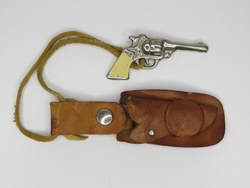 Vintage Keychain Miniature Gun Pistol Revolver Leather Holster Cowboy ...
