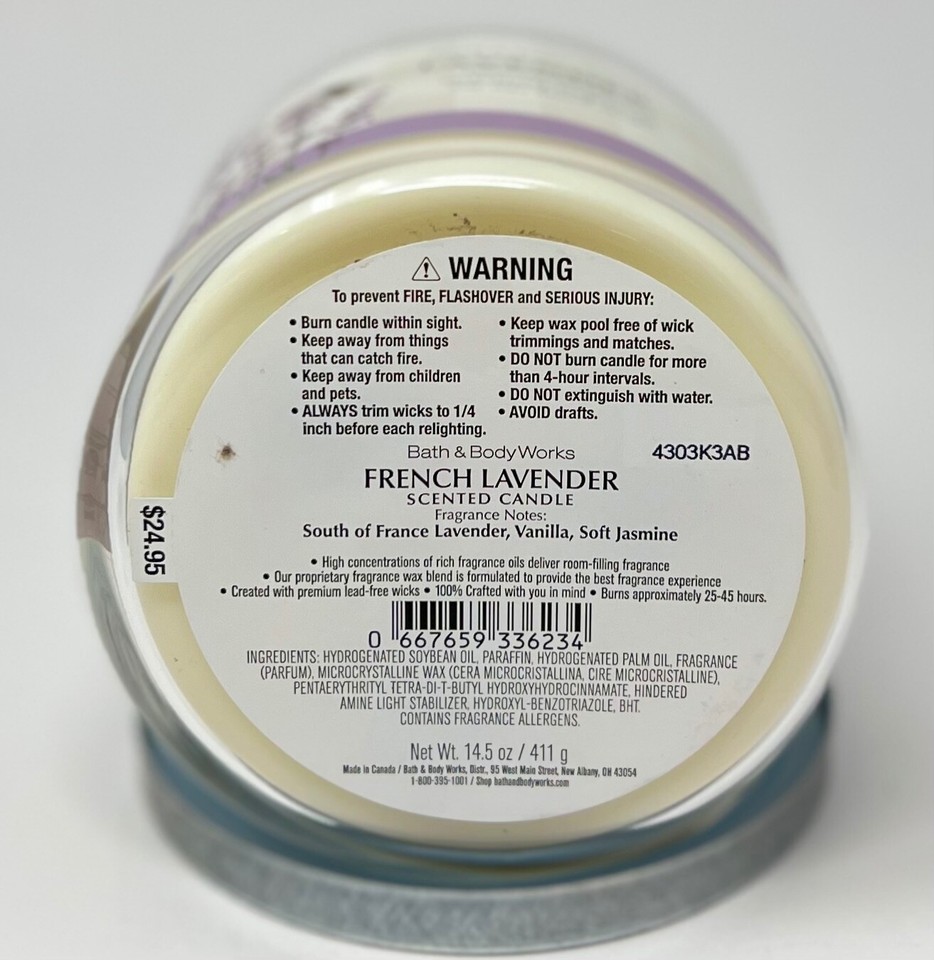 BATH BODY WORKS FRENCH LAVENDER SOY WAX BLEND SCENTED CANDLE 3 WICK 14 ...