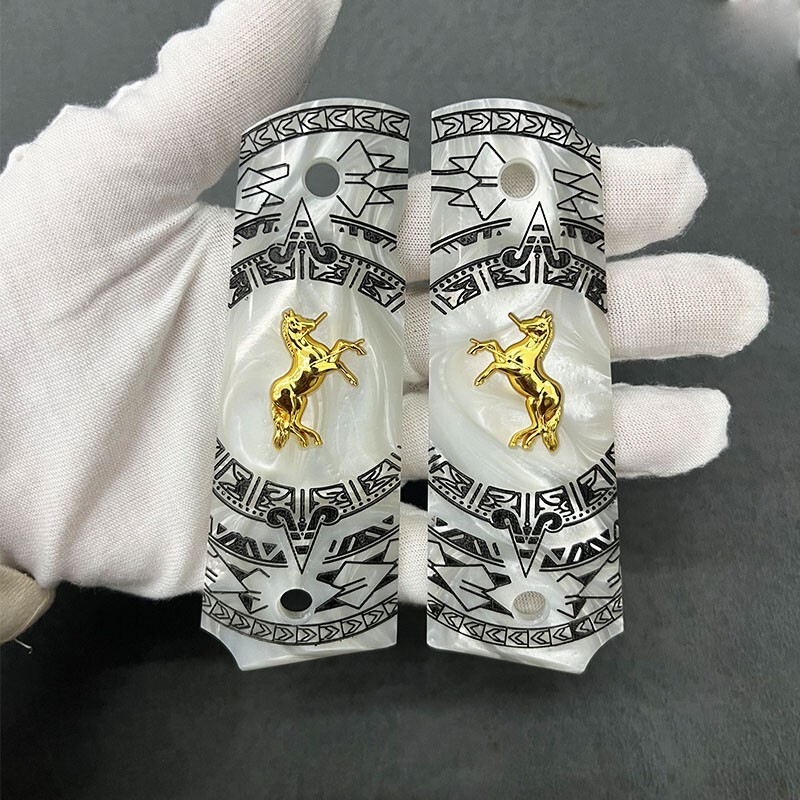 1911 Grips COLT Springfield Pearl Aztec Motif Gold Horse Medallion W ...