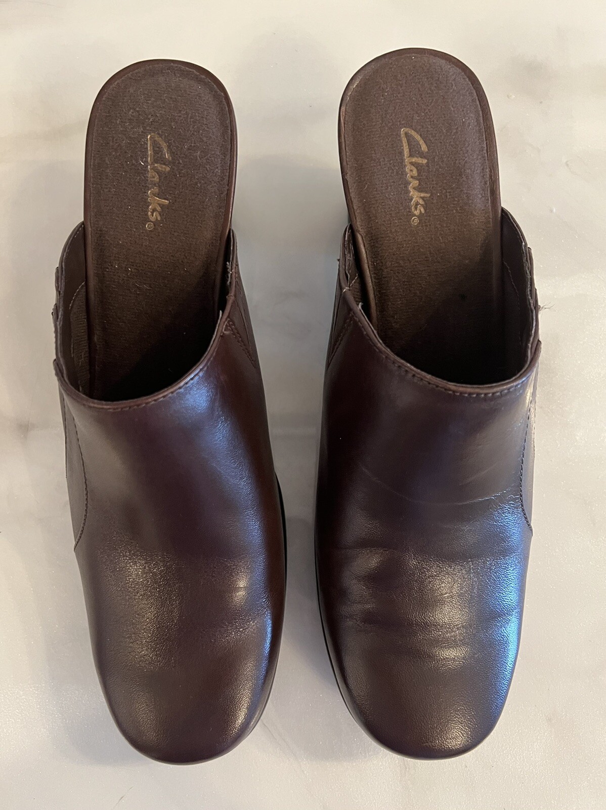 Clarks Brown Leather Slip-On Open Heel Shoes Women's … - Gem