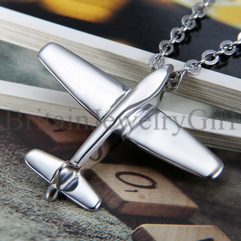 Polished Airplane Charm Air Line Vacation Pendant Stainless Steel Chain ...