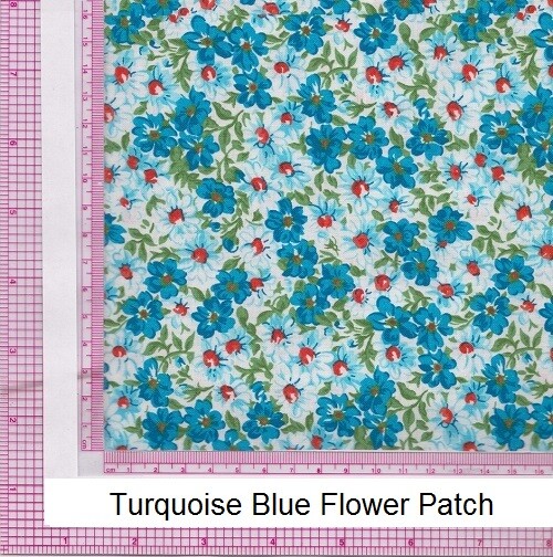 Turquoise Blue Flower Patch 100% Cotton Calico Fabric by the yard | eBay
