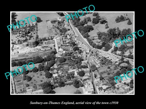 OLD 8x6 HISTORIC PHOTO OF SUNBURY ON THAMES ENGLAND AERIAL VIEW OF TOWN ...