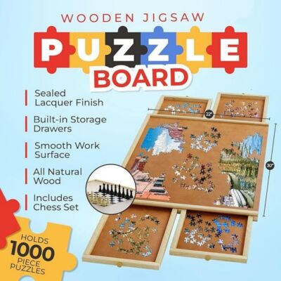Jigsaw Puzzle Board Wooden 1000 pieces 4 Sliding Drawers Fiberboard ...