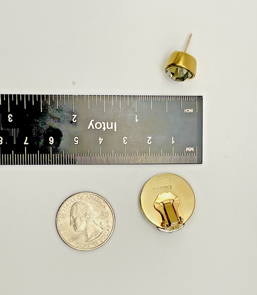 Gold-Plated Clip-On Earring with Simulated Sapphire / Faux Peridot Stud ...