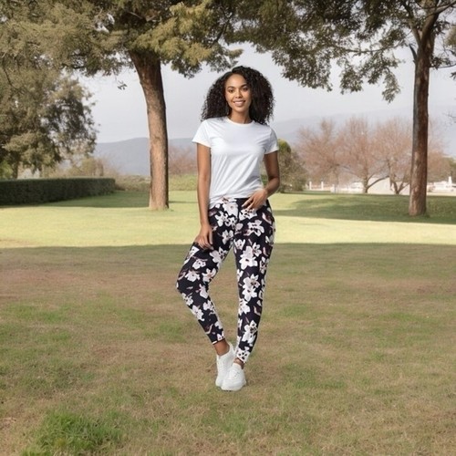 Balance Collection Floral Athletic Leggings Bordeaux Red Stretch Women ...