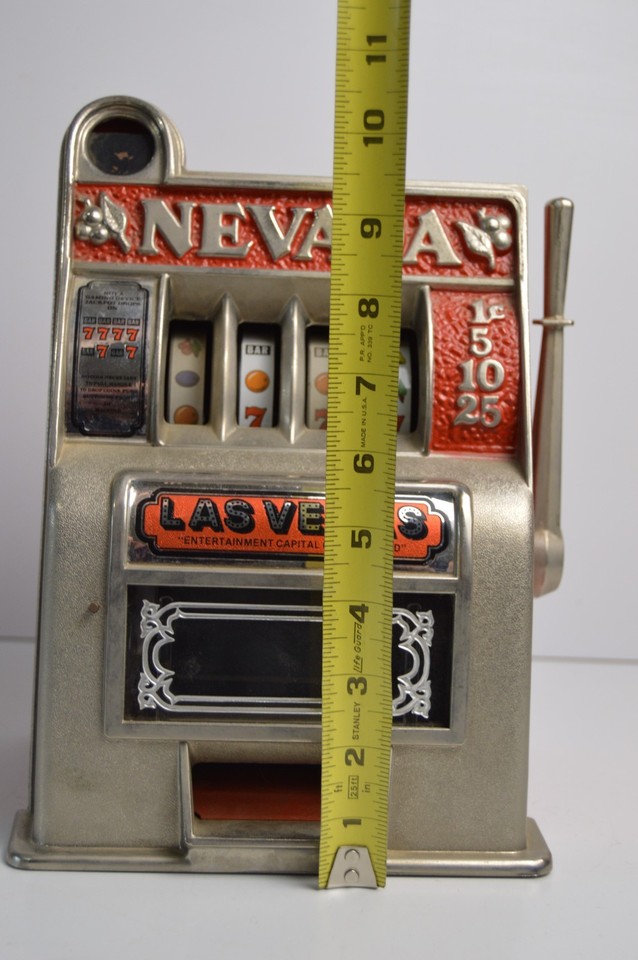 Vintage Heavy Metal Las Vegas Toy Slot Machine Bank Pull Lever 777 Coin ...