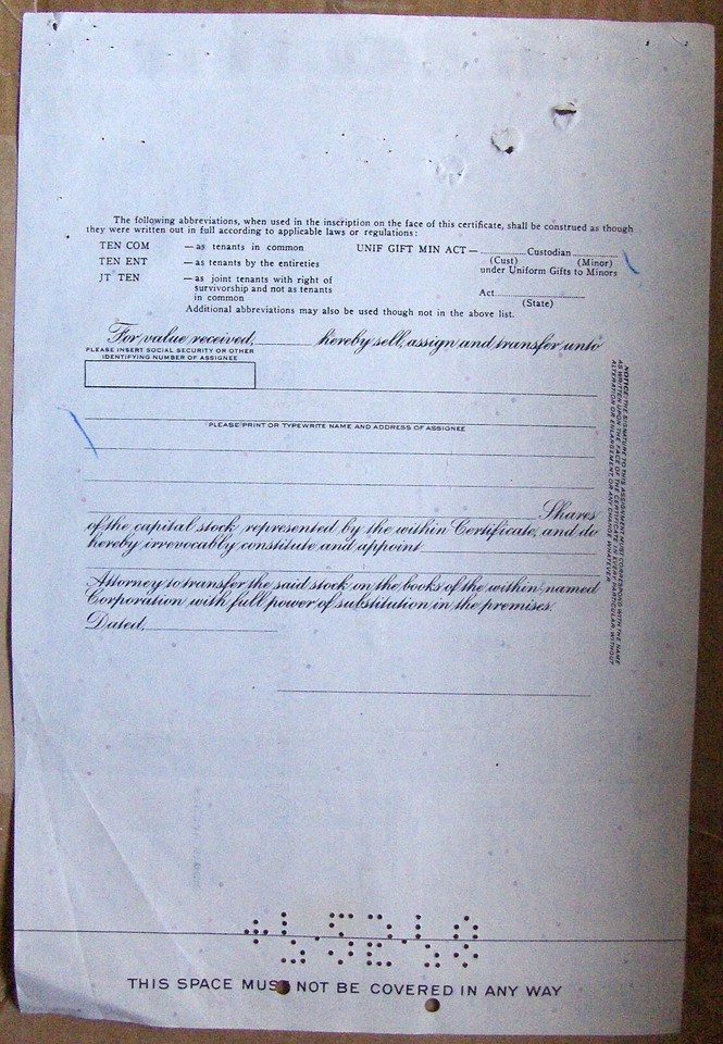 Pan American World Airways stock certificate Payee Association For ...