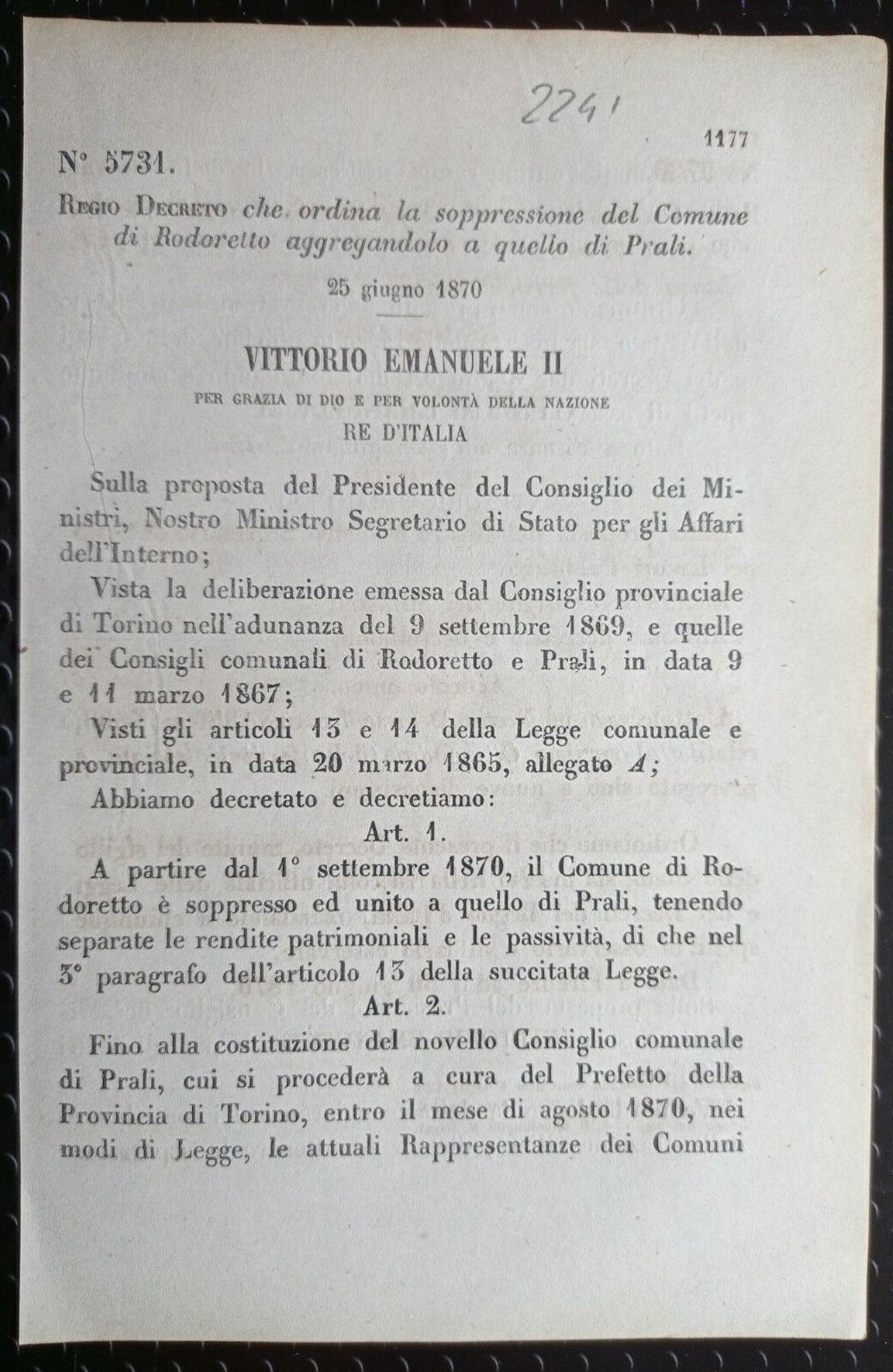 R @ Ro-Rodoretto,Royal Decree That Suppresses The Common And Lo Aggrega ...