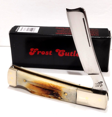 Frost Cutlery 2nd Cut Buck Bone Lockback Straight Razor Folding Pocket ...