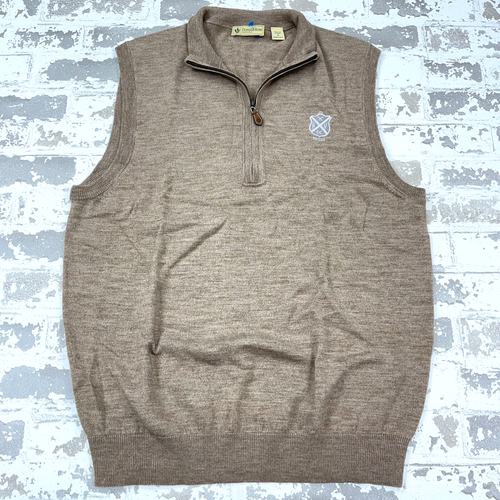 Donald Ross Sweater Men Medium Tan Brown Vest Merino Wool Quarter Zip ...