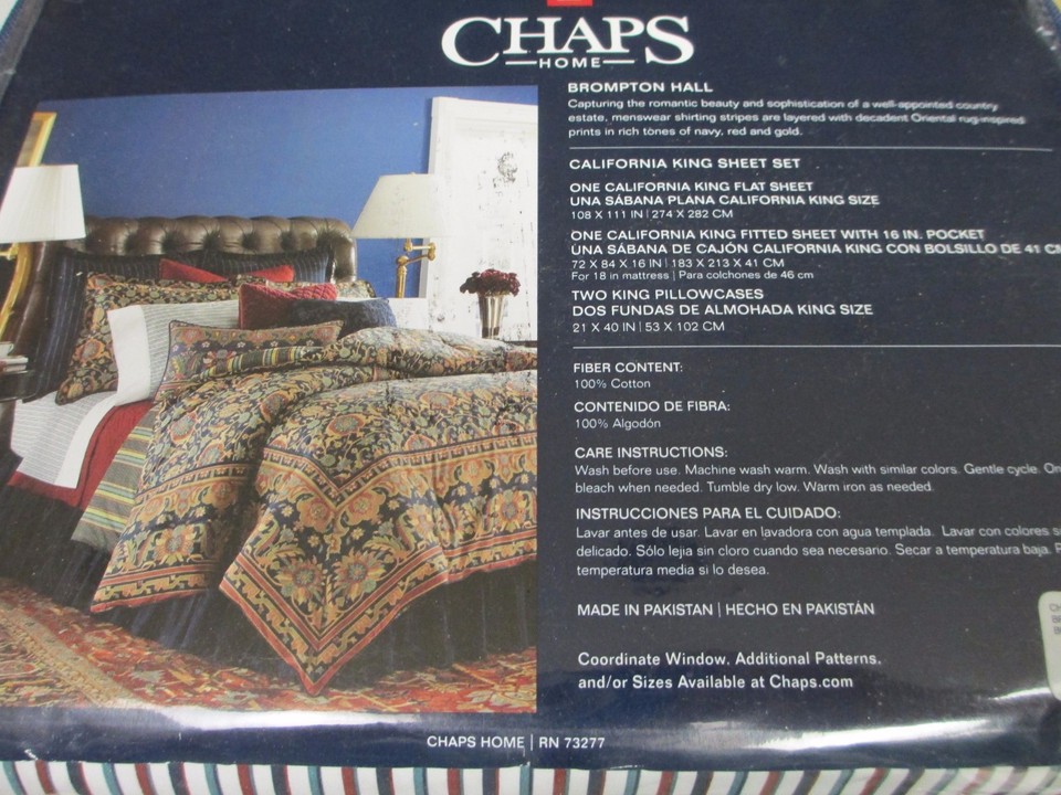 Chaps Brompton Hall 4pc Cotton 18" Deep Pocket Striped Sheet Set- Cal ...
