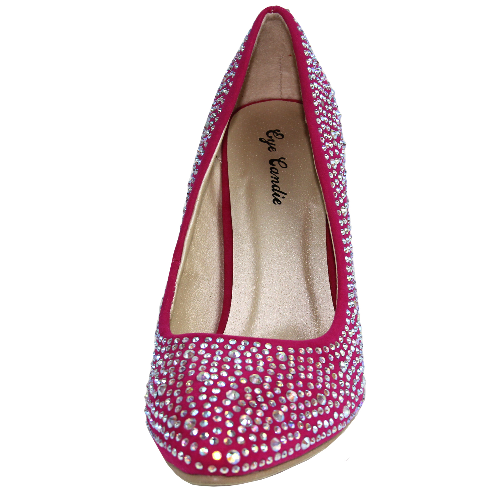 New women's shoes rhinestones high heel suede like pumps hot pink party ...