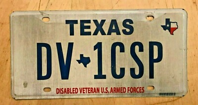 TEXAS DISABLED MILITARY VETERAN U S ARMED FORCES LICENSE PLATE " DV 1 ...