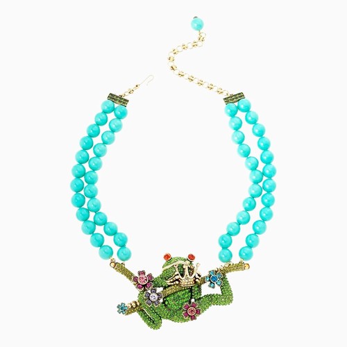 Heidi Daus TREE FROG PRINCE Beaded 2 Row Crystal GREEN Frog Necklace | eBay
