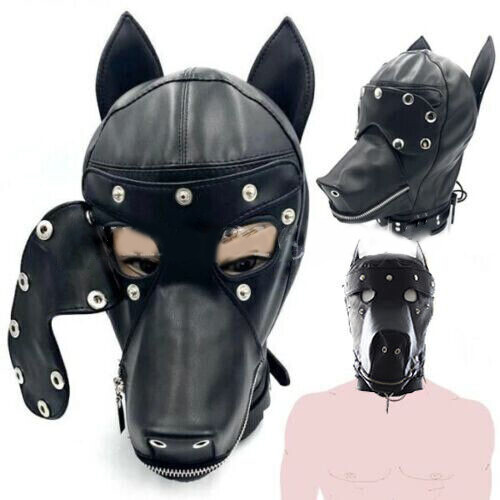 Bondage PU Leather Dog Head Hood Gimp Puppy Mask Harness Role Play ...