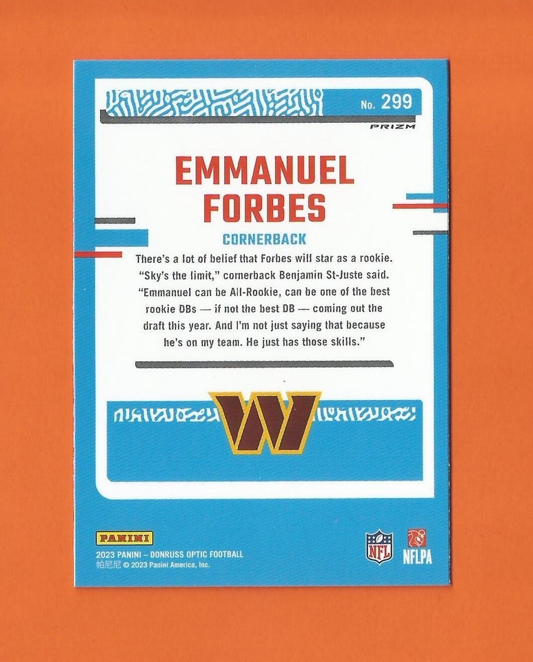 2023 DONRUSS OPTIC RATED ROOKIE PURPLE SHOCK PRIZM EMMANUEL FORBES #299 ...