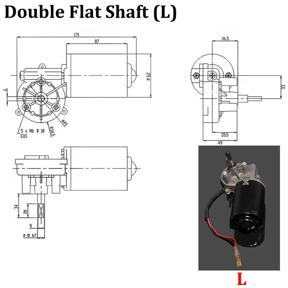DC 12V 24V High Torque Electric Worm Gear Motor 50RPM 10mm shaft CW ...