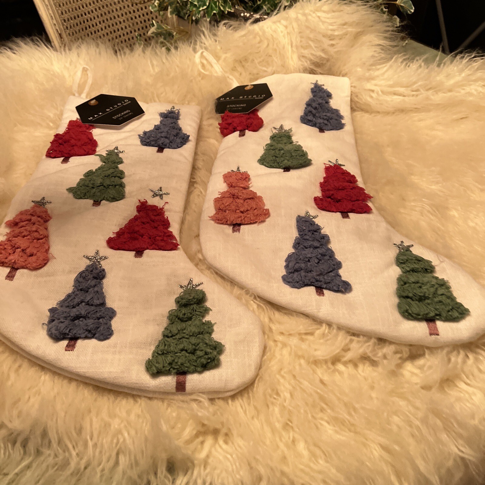 Max Studio Home Christmas Tree Shimmering Stockings 22” Beautiful Lot 2 ...