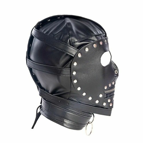 Unisex PU Leather Gimp Head Harness Headgear Hooded Mask Lockable ...