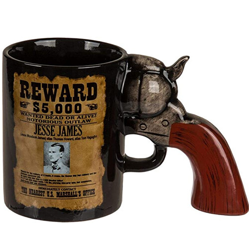 CERAMIC WANTED POSTER WITH REVOLVER HANDLE MUG COFFEE TEA DRINK KITCHEN ...