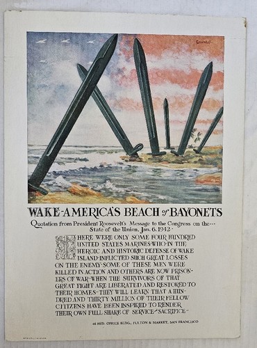 VINTAGE 1942 WAKE AMERICA - BAYONET - U. S. MARINE CORPS RECRUITING ...