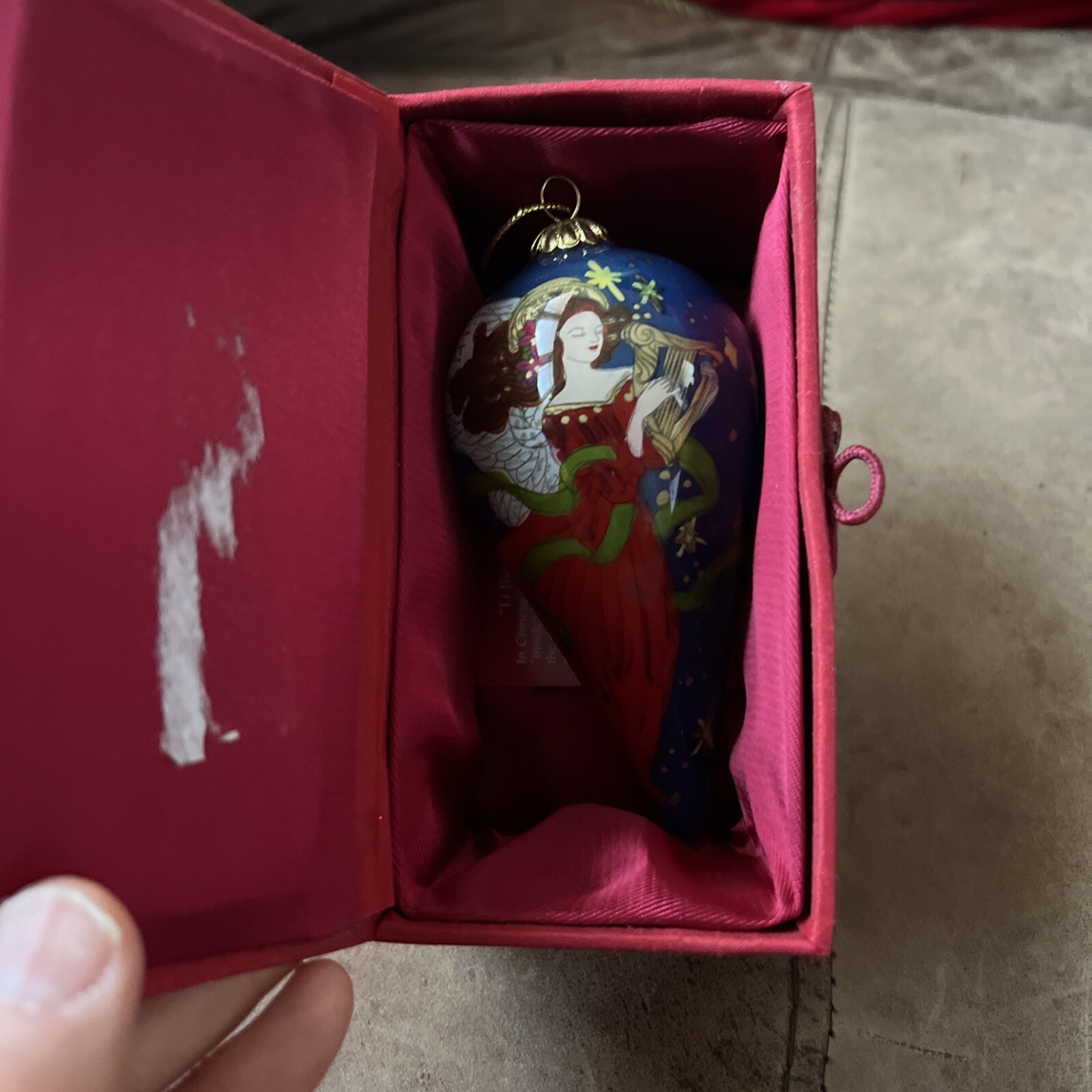 Pier One Li Bien Angel Christmas Ornament Hand Painted Glass 5" Tear ...