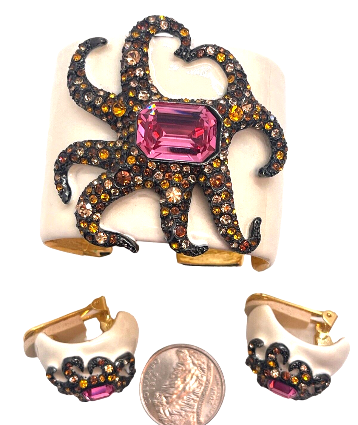 K.J.L. (Kenneth Lane) Enameled Octopus Cuff Bracelet+Earrings KJL ...