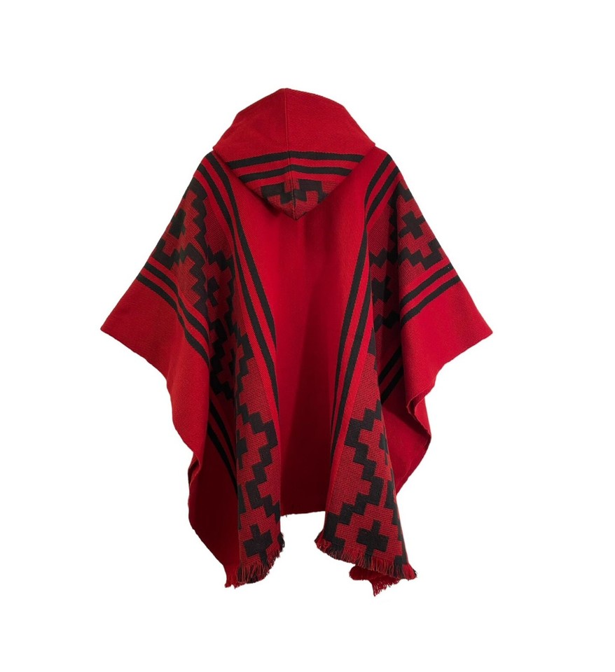 Alpaca Wool Hooded Poncho - Unisex Mapuche Chile Design - One Size ...