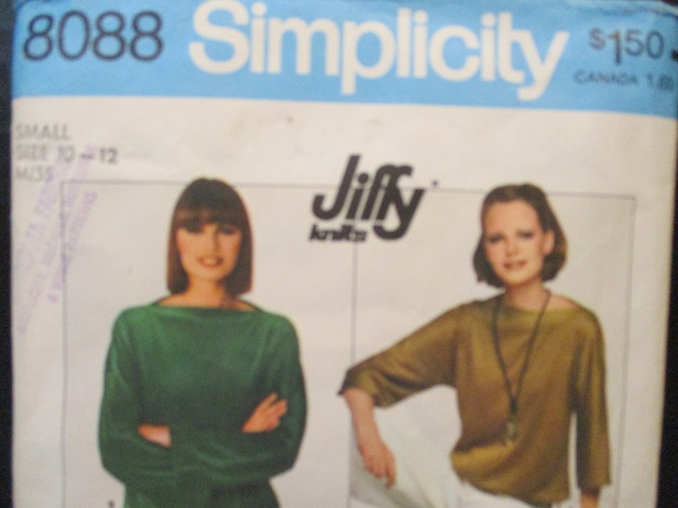 Simplicity Jiffy Pattern 8088 Miss Size S (10-12) Knit Pullover Tops ...