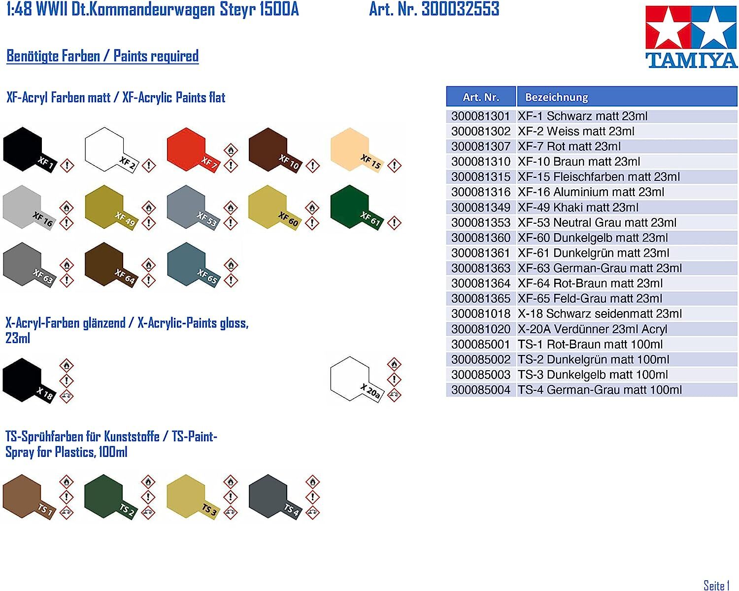 Tamiya 1/48 Military No.53 GERMAN STEYR TYPE 1500A KOMMANDEURWAGEN ...