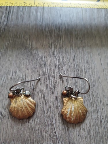 Brighton Sea Shell Scallop Earrings French Hook Gold Tone | eBay