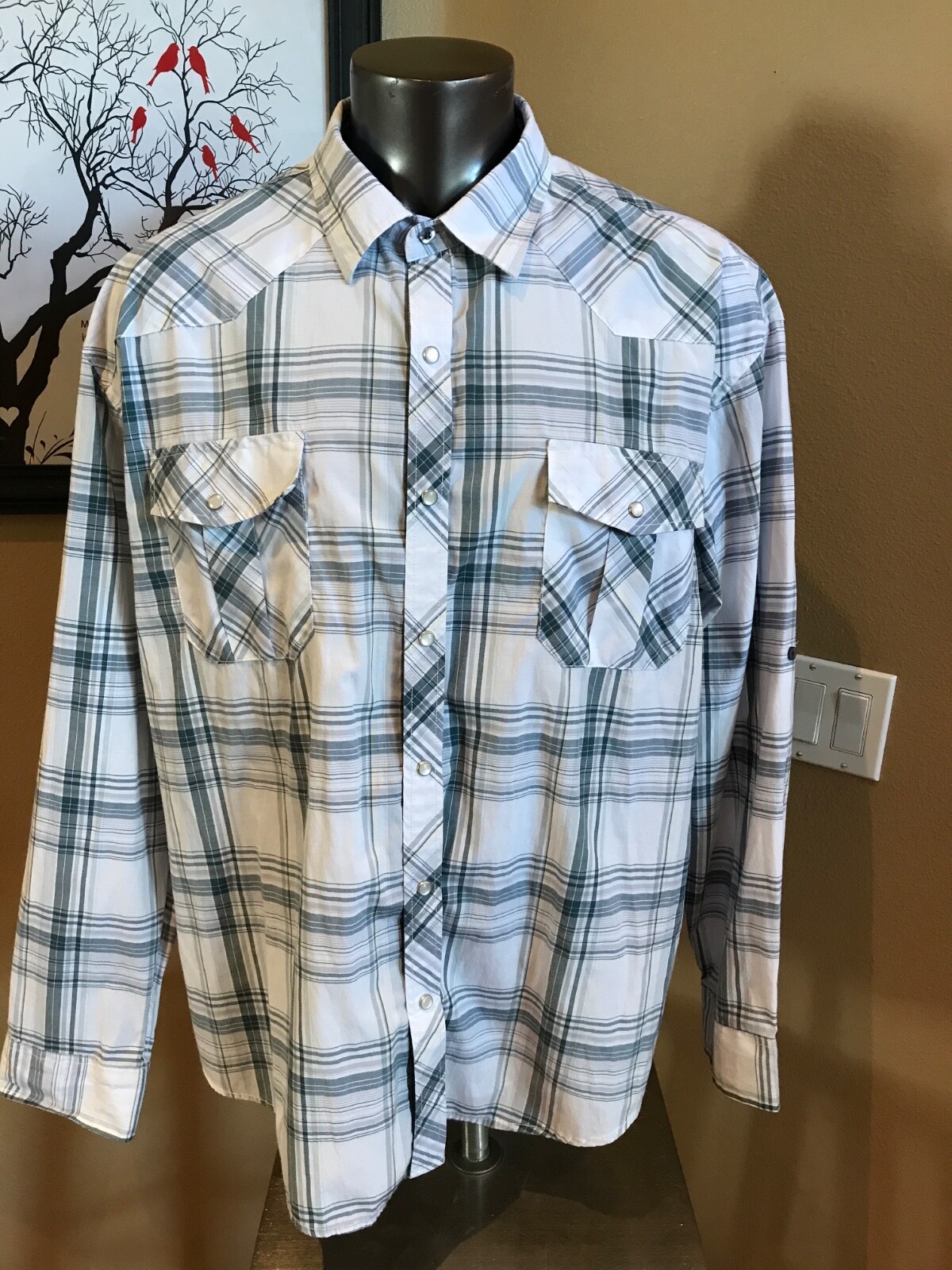 Coevals Club Men's Button Up Cowboy Shirt 3XL Gray Pl… - Gem