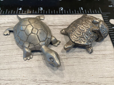 Vintage Hudson Pewter Turtle Figurine Tortoise Mama Baby Turtle Lot of ...