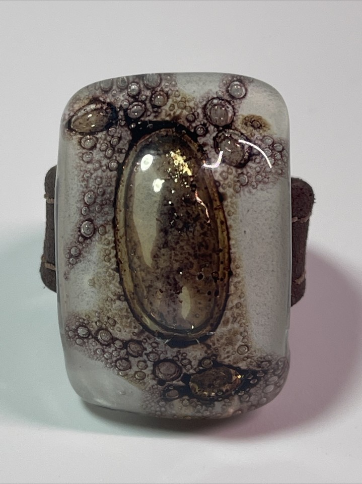 Blown glass ring with leather band beautiful color Z | eBay