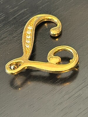 Vintage Collectible Letter L Rhinestones Gold Tone Metal Brooch Pin ...