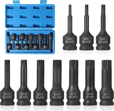 10pc CR-MO 1/2” Drive Spline Bit Socket Set M5 - M18, Multi-Tooth ...