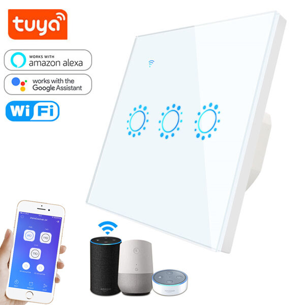 220V Smart WiFi LED Light Touch Switch EU Glass Panel TUYA APP Control ...
