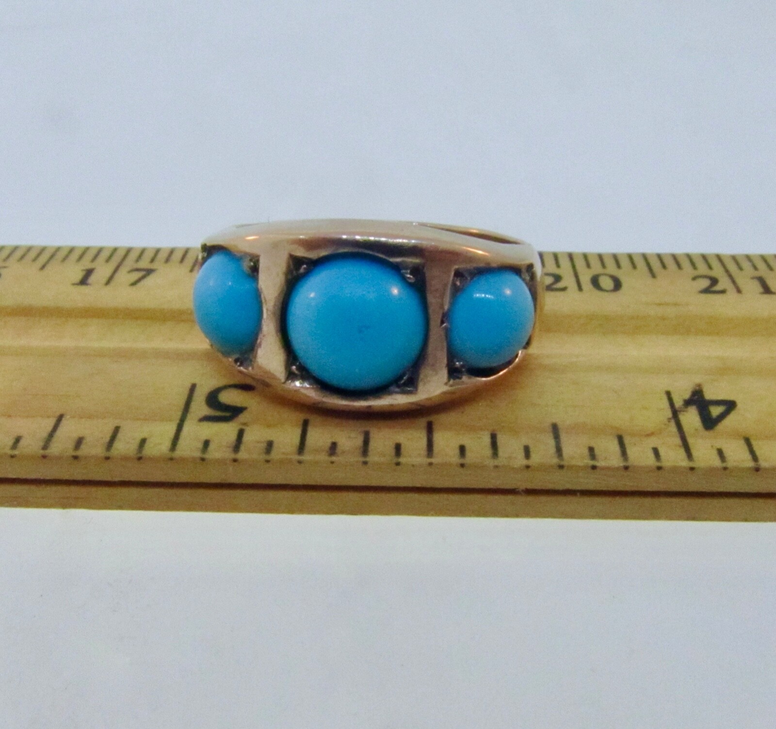 Antique 1800's Victorian 9ct Gold Turquoise Ring - Gem