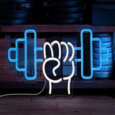 Custom made personalised Gym workout dumbell barbell Neon window Sign ...
