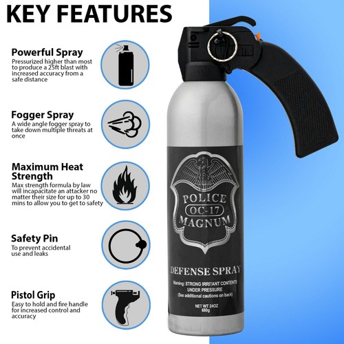 Police Magnum pepper spray 24oz Pistol Grip Fog Riot Defense Security ...