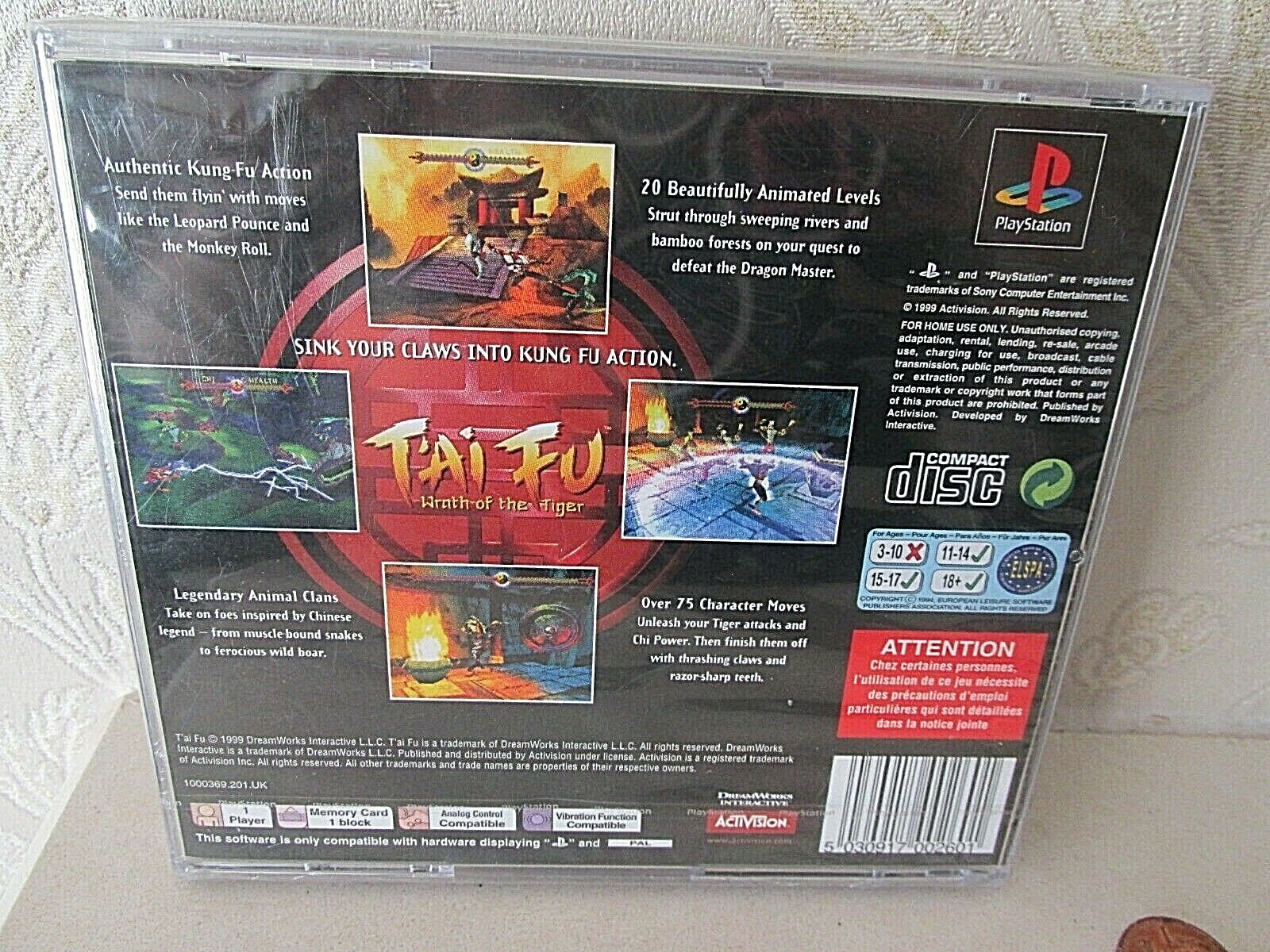 Tai Fu Wrath of The Tiger Original Black Label Sony PlayStation Ps1 Ps2 ...