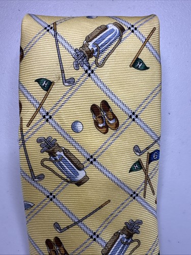 Masters Mens Yellow Striped Neck Tie Logo Golf 100% Silk Flaw | eBay