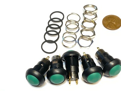 5 Pieces GREEN Latching PUSH BUTTON SWITCH DC 6A 12mm normally open on ...
